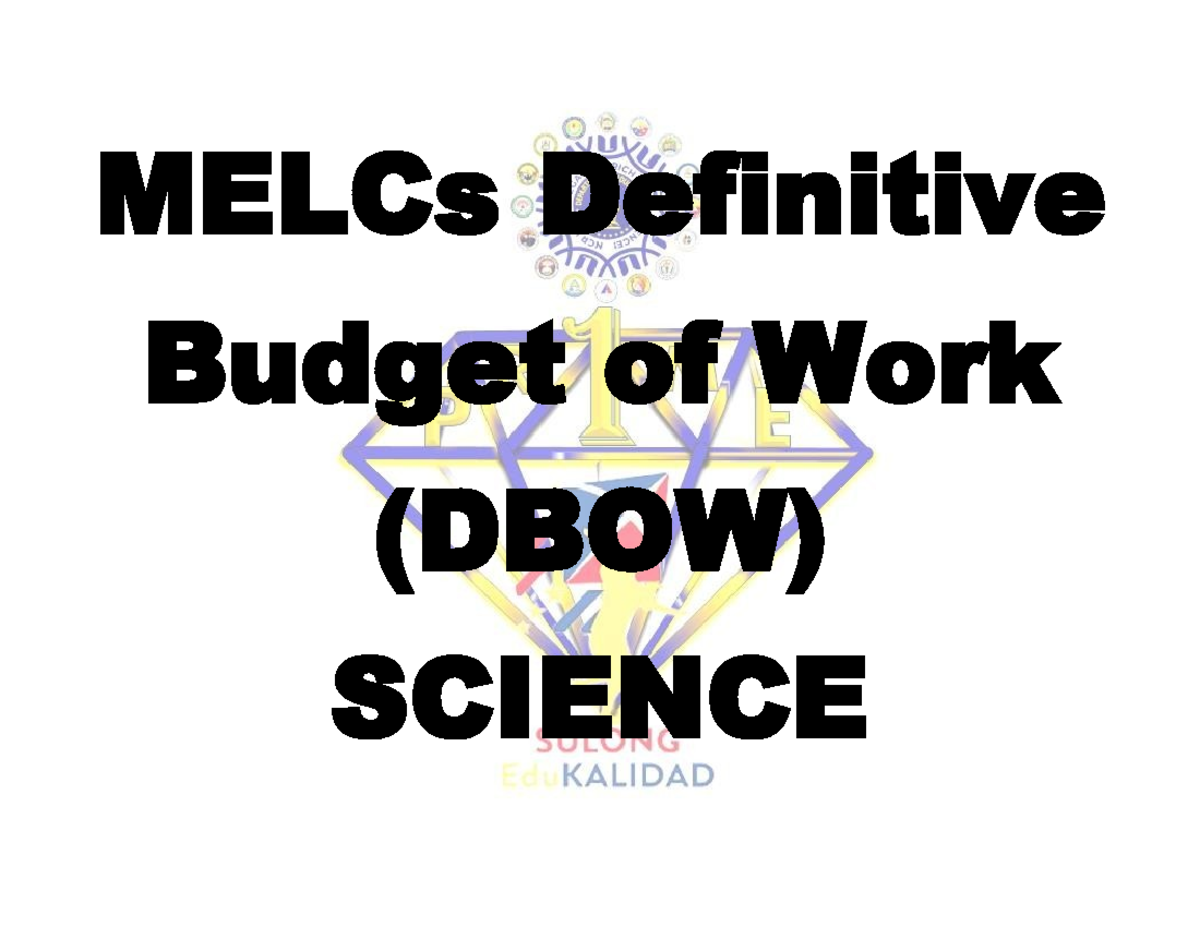 Definitive DBOW for MELCs in Science (Grades 3-10) - Studocu
