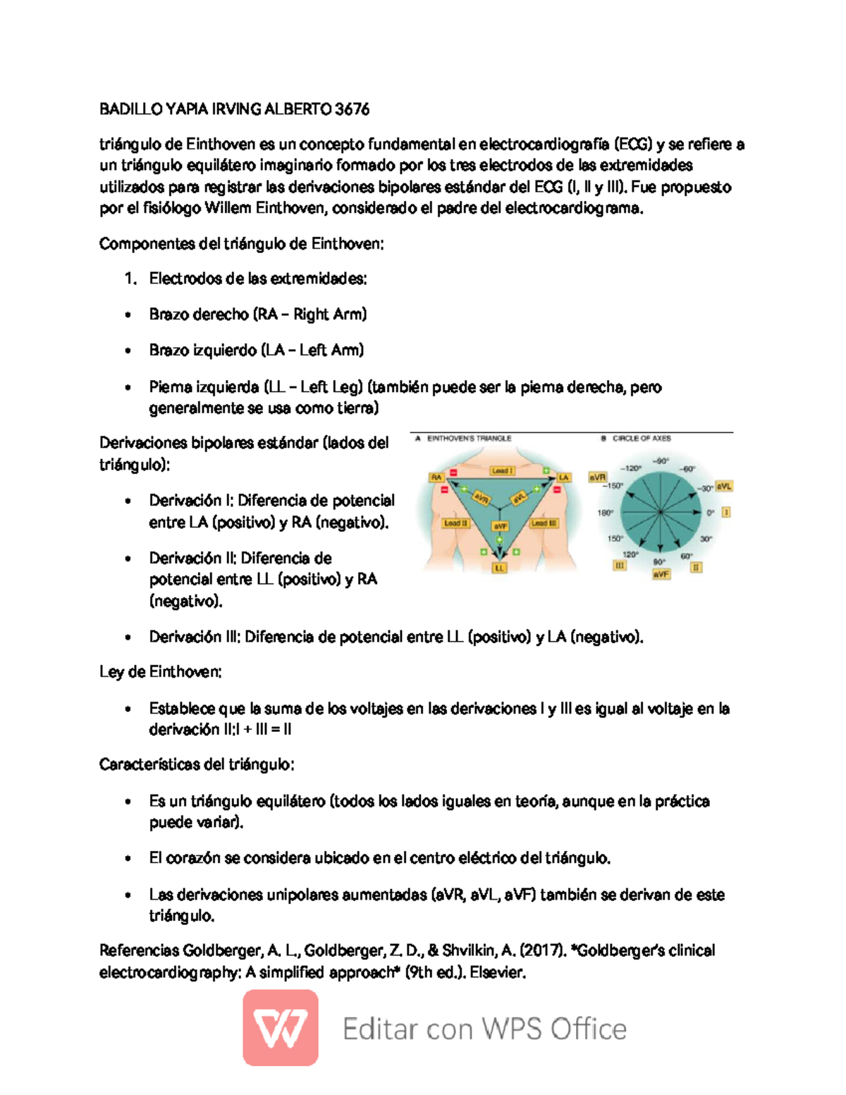 ECG 3676: Triángulo de Einthoven y sus Derivaciones Estándar - Studocu