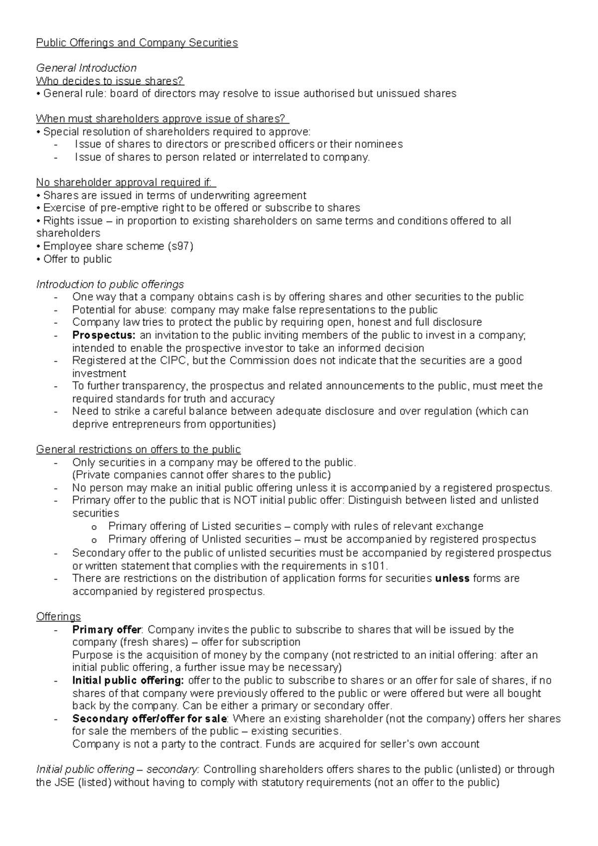 Chapter 9- Public Offerings and Prospectus - Chapter 9: Public ...