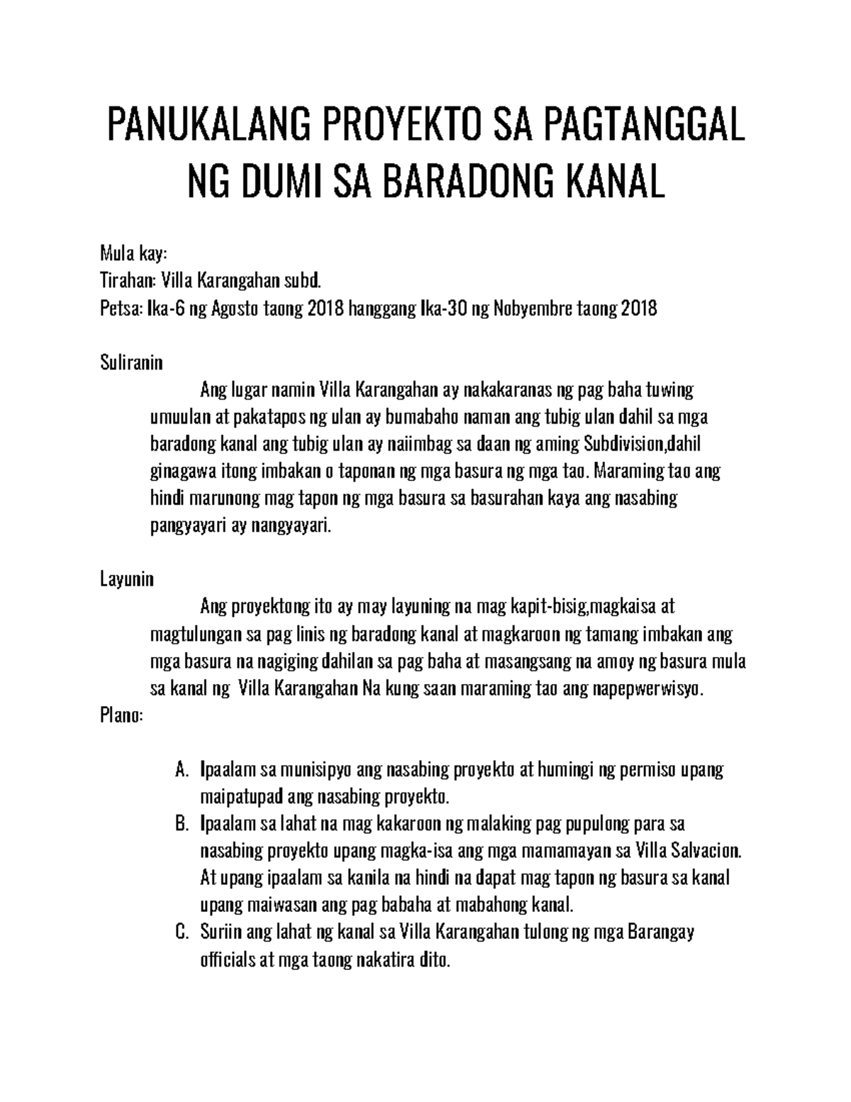 Filipino Materials - Lecture Notes on Panukalang Proyekto sa Pagtanggal ...