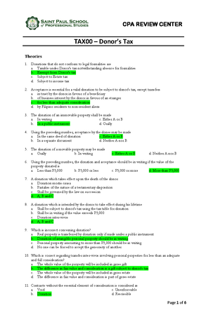 Income TAX TEST BANK - TAXATION QUIZZER PART 1 BASIC PRINCIPLES OF ...