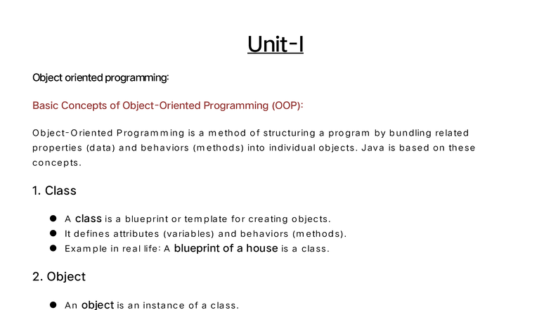 Java OOP Concepts: Unit-I Overview and Key Principles - Studocu