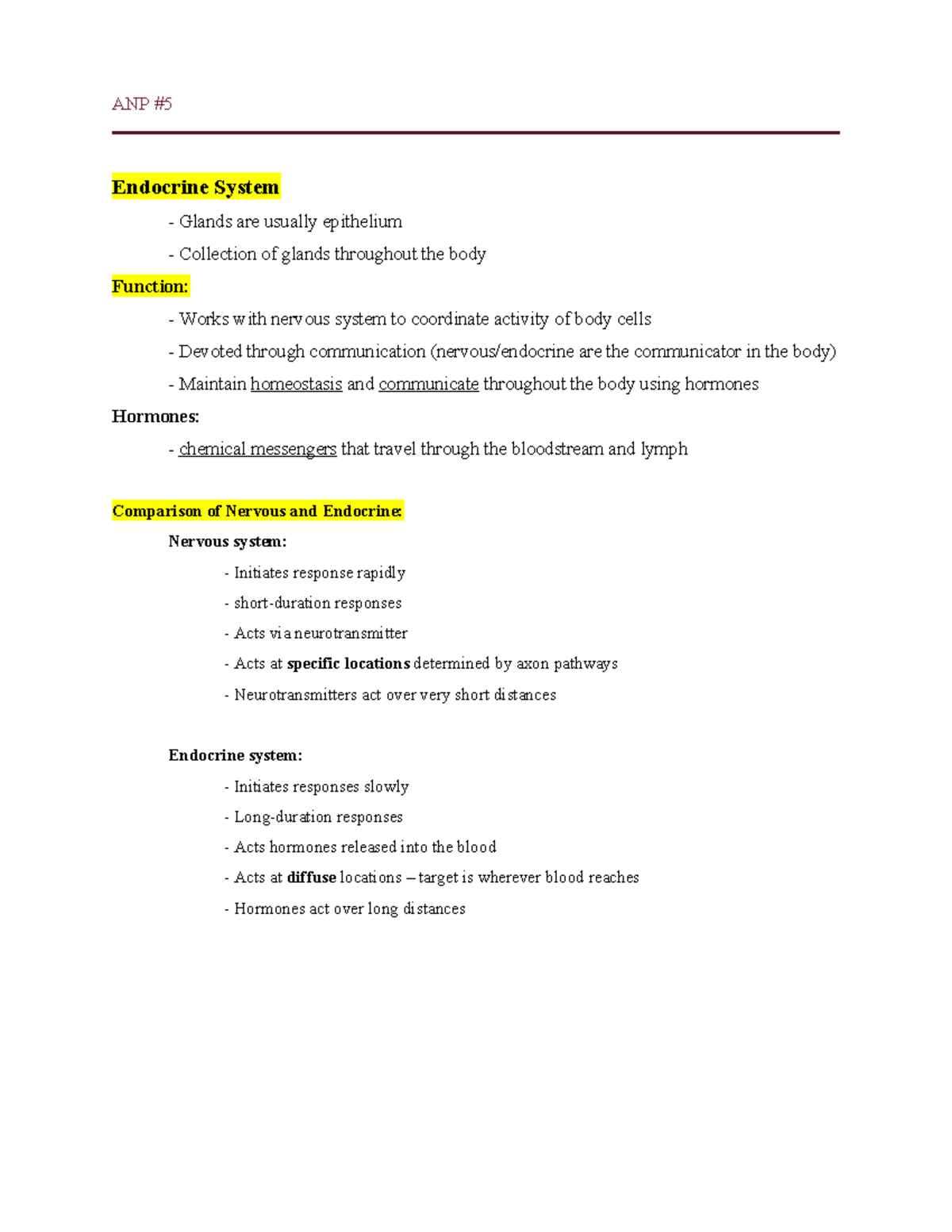 ANP#5 - Endocrine System Overview and Key Concepts Notes - Studocu