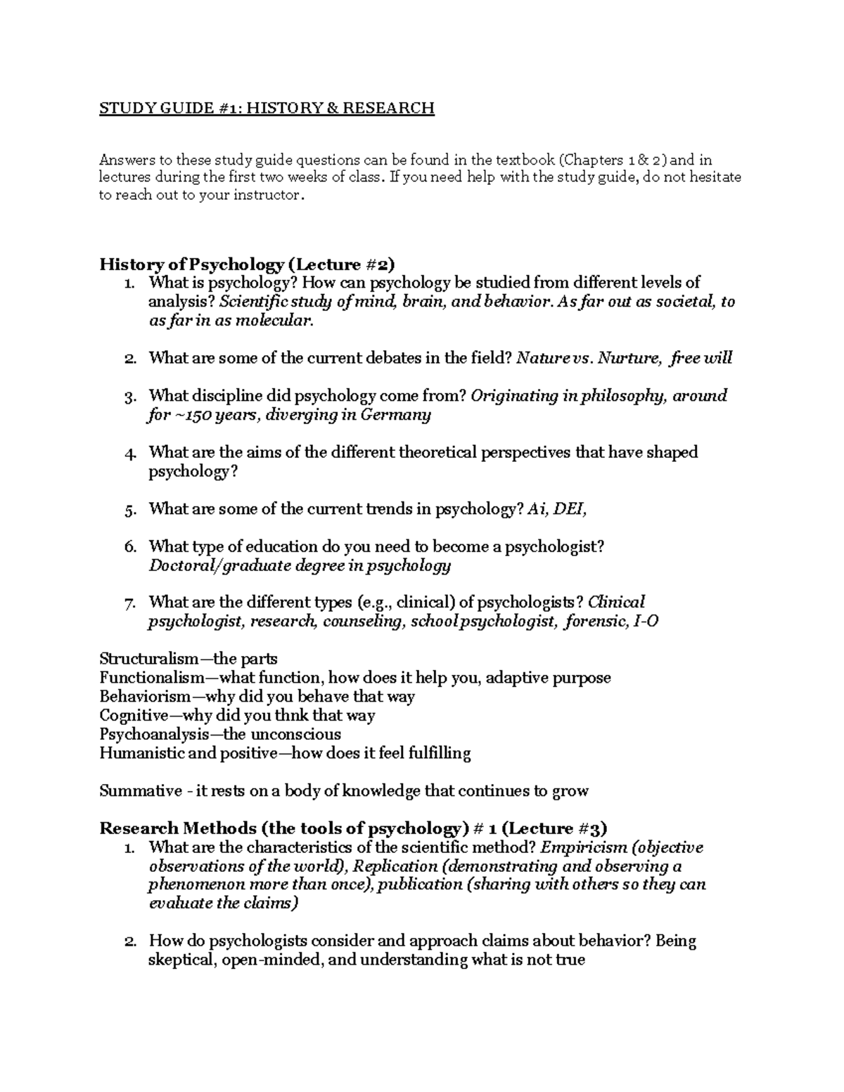 Psychology Study Guide (PSY 101) - Key Concepts & Research Methods ...
