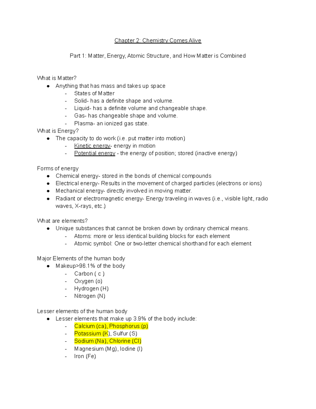 Chapter 2: Chemistry comes alive - Chapter 2: Chemistry Comes Alive ...