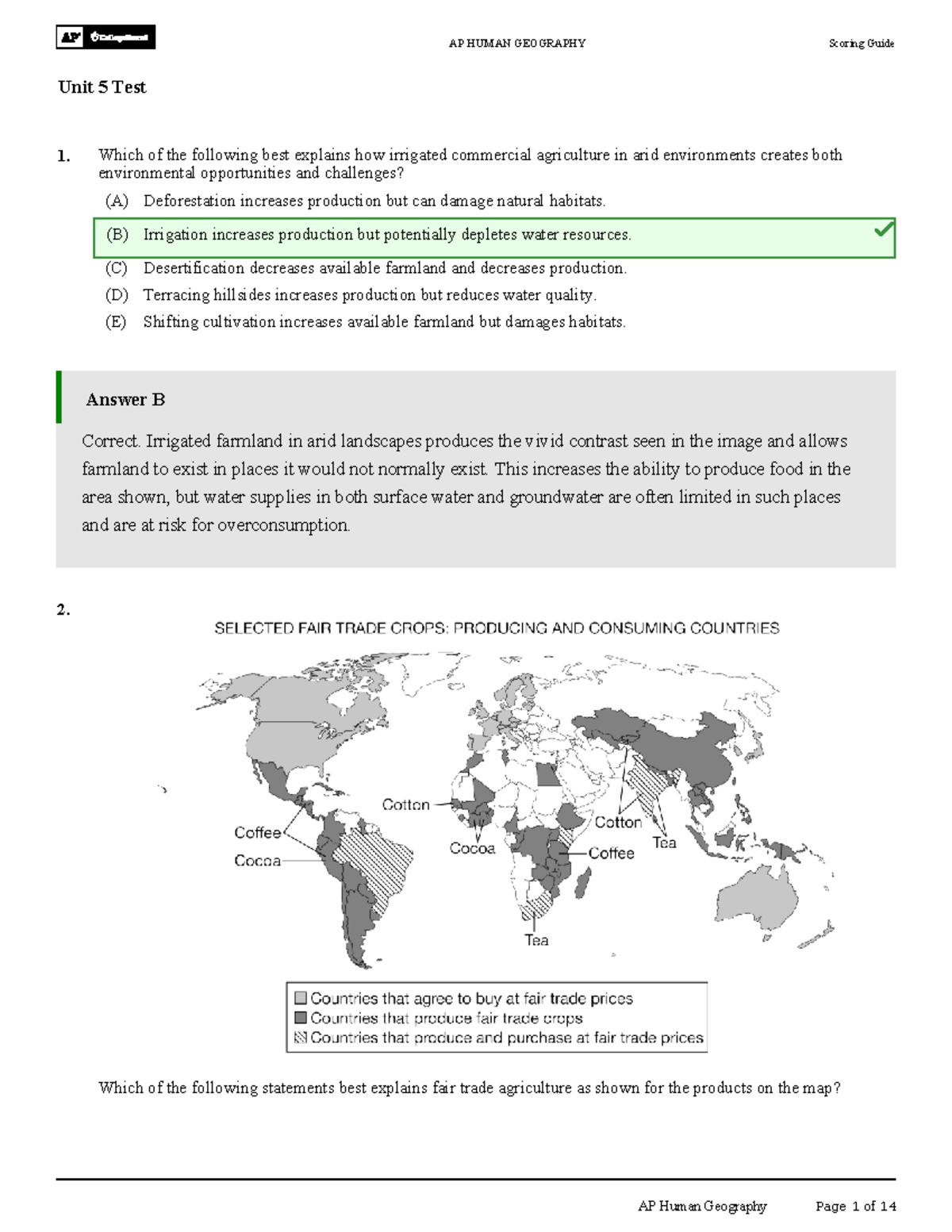 AP HUMAN GEOGRAPHY Unit 5 Test Scoring Guide and Key - Studocu