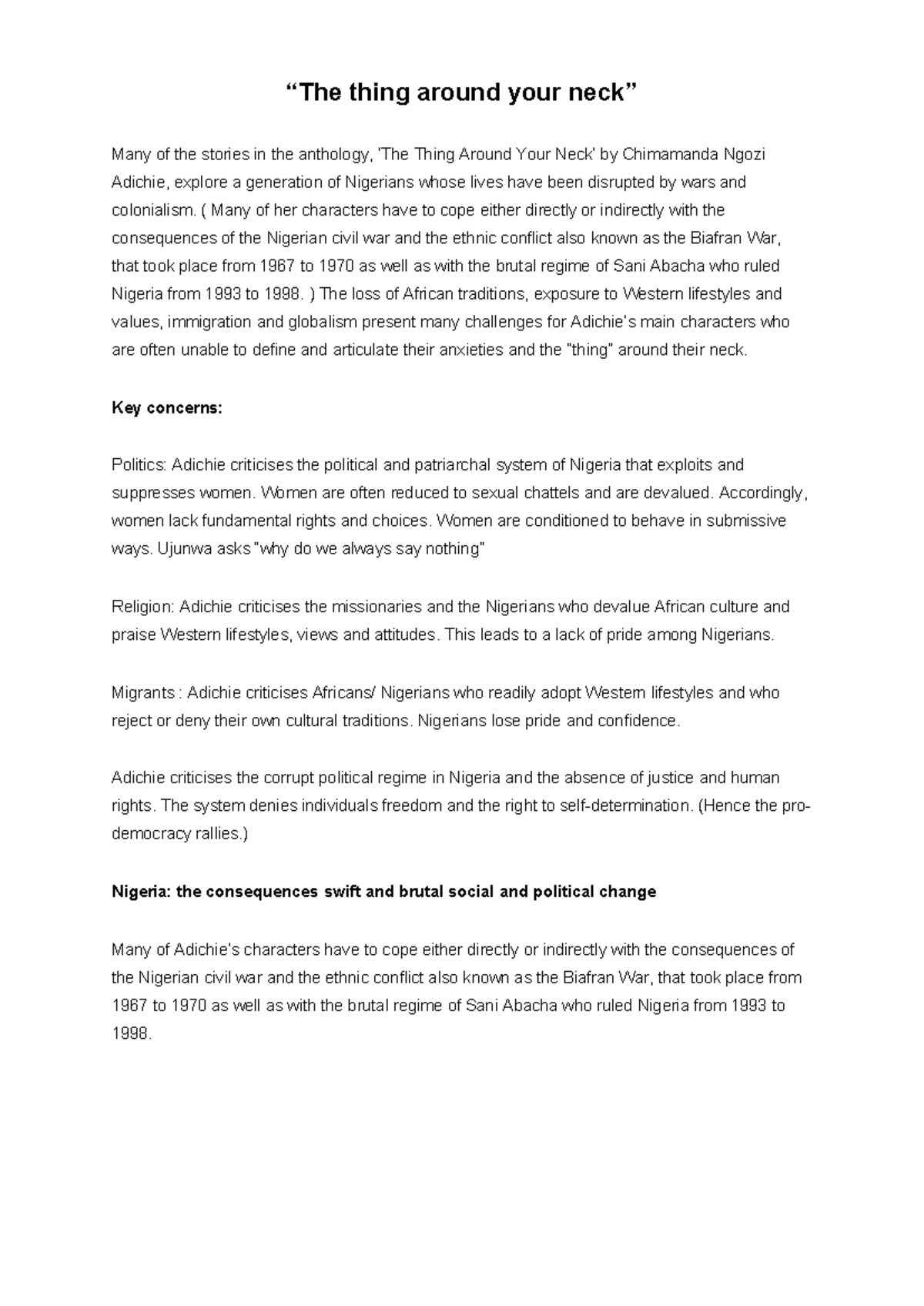 Summary of "The Thing Around Your Neck" - Ttayn Short Stories Analysis ...
