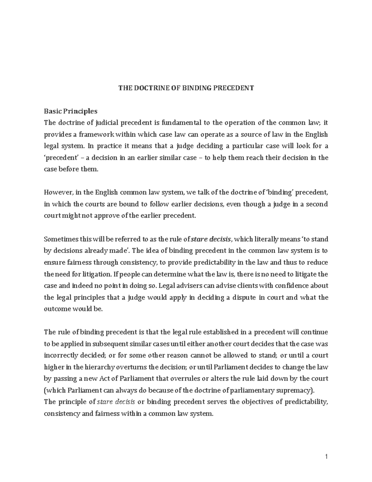 The Doctrine of Binding Precedent in English Law: Key Principles ...