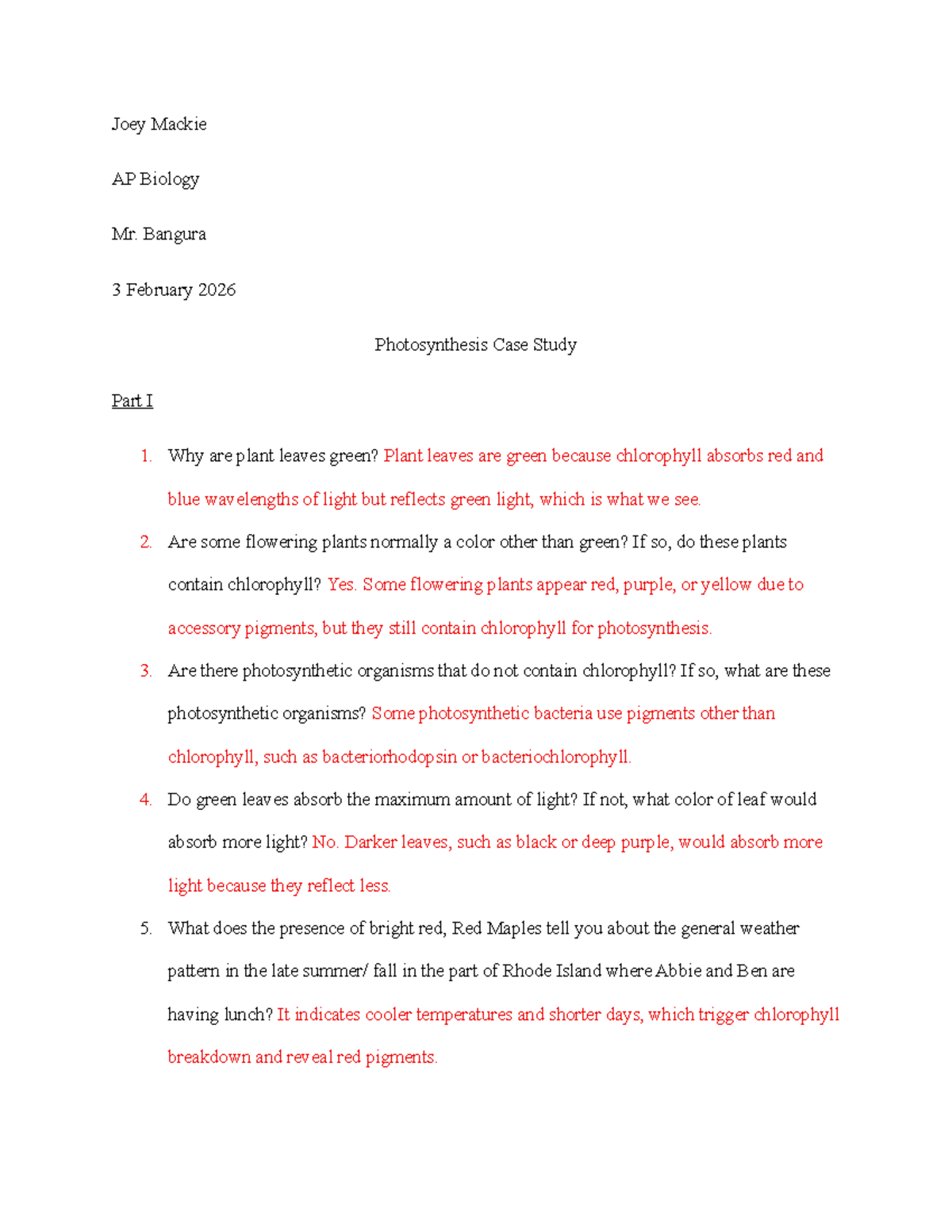 Photosynthesis Case Study (AP Biology) - Mr. Bangura - Studocu