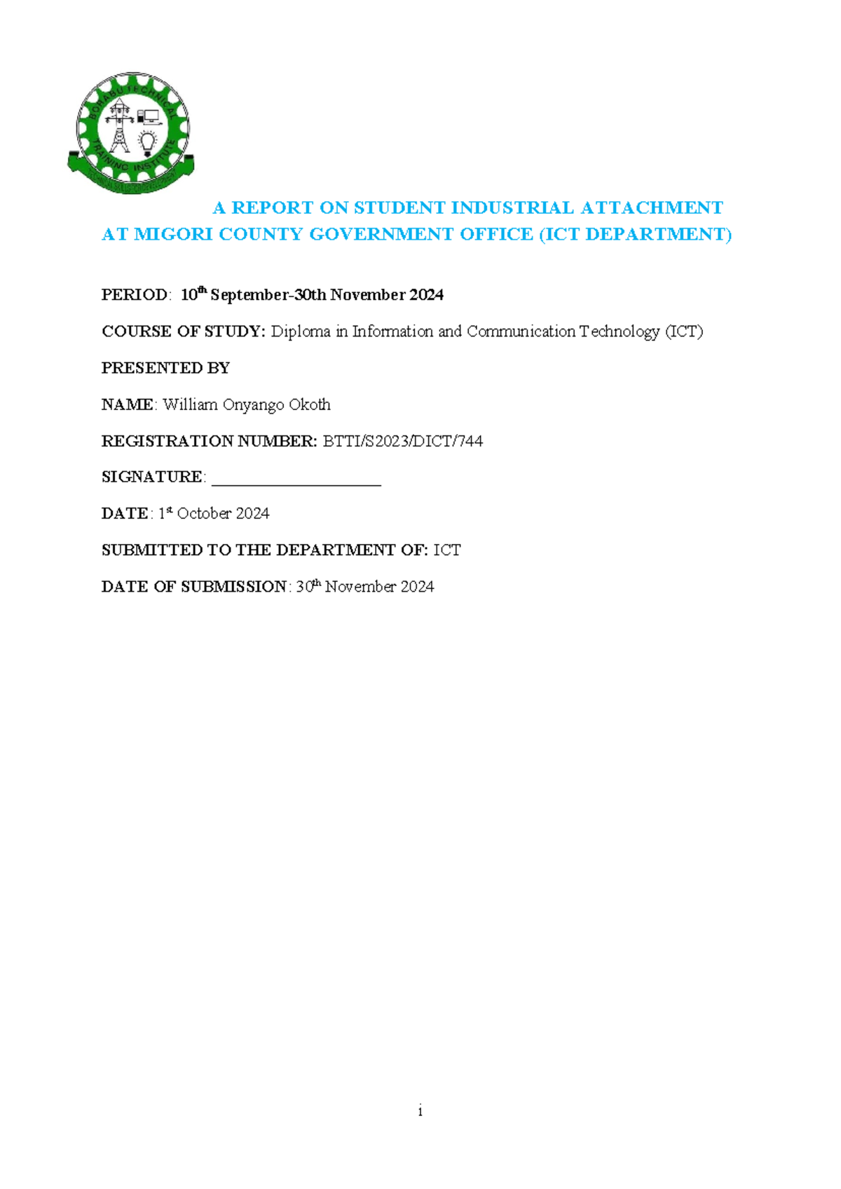 Student Industrial Attachment Report: ICT at Migori County Govt Office ...