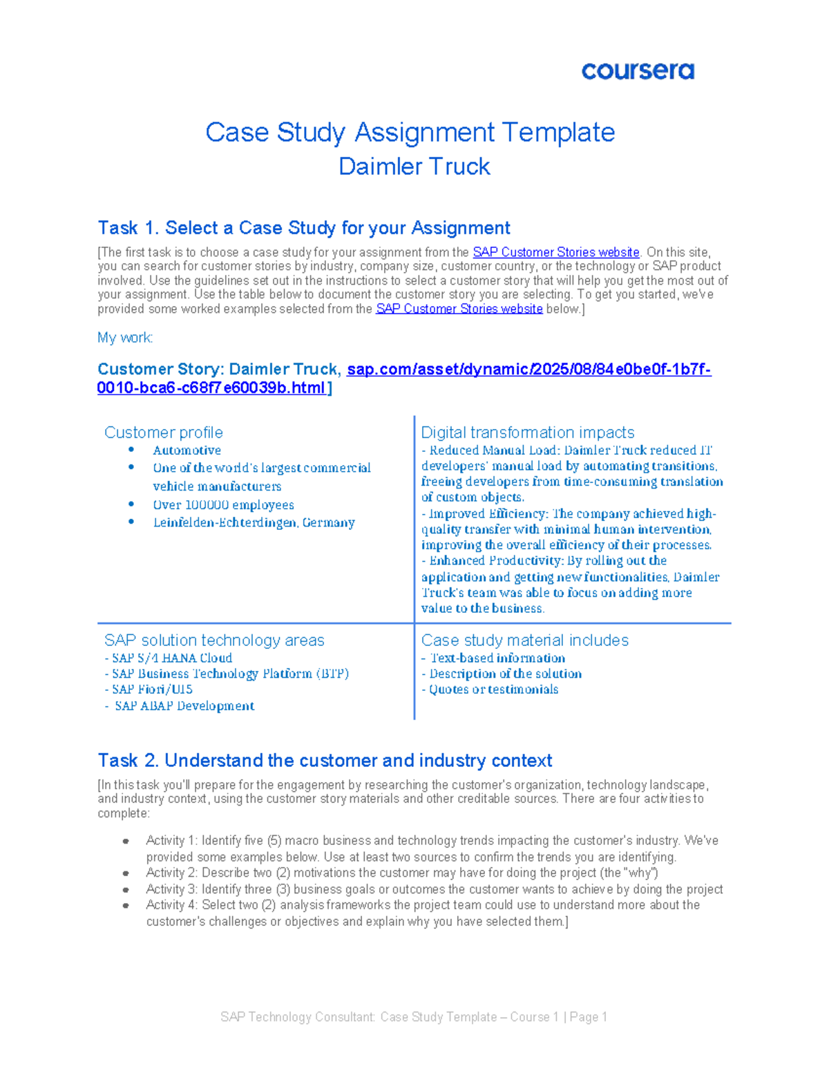 Course 1 Case Study Assignment: Daimler Truck Analysis Template - Studocu