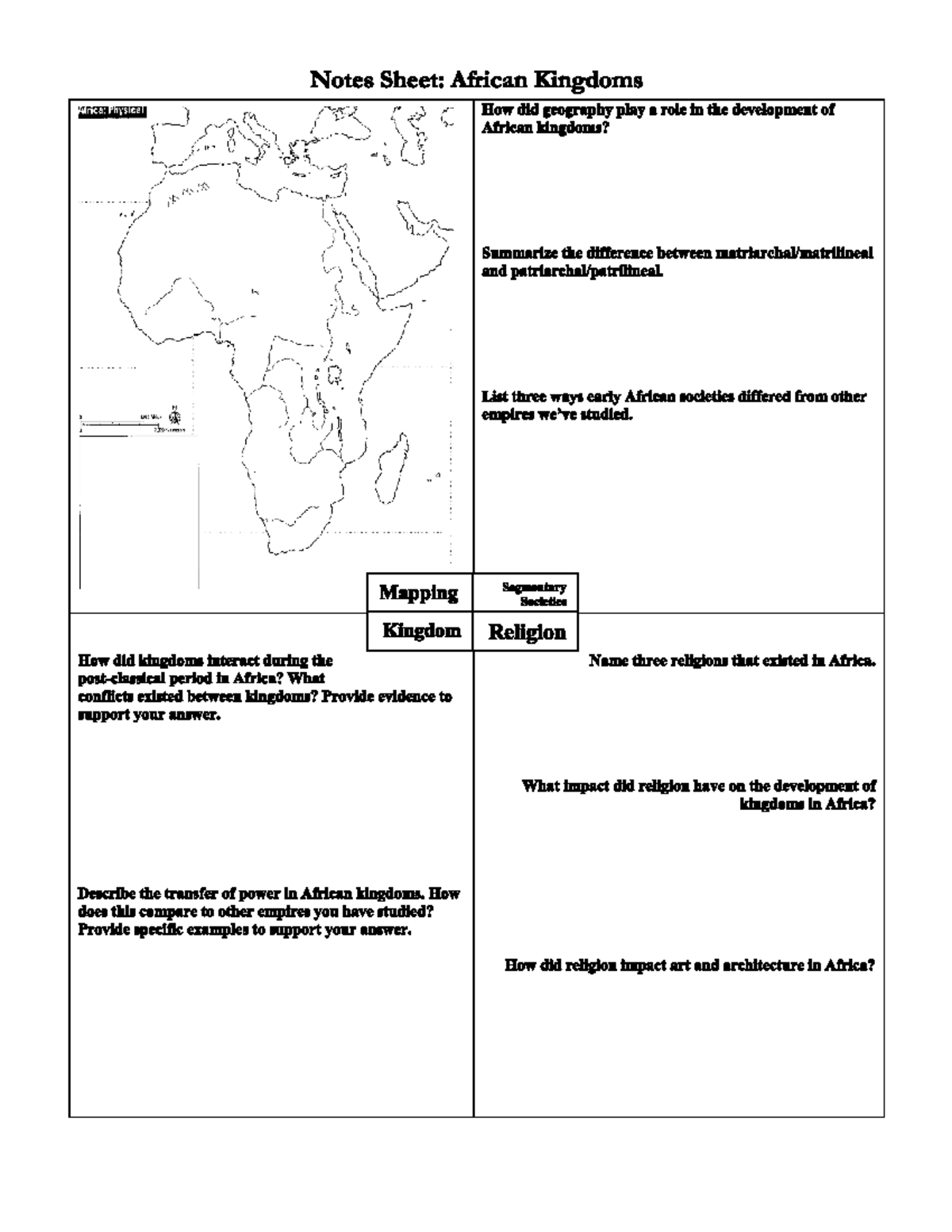 African Kingdoms: Geography, Religion, and Society Notes Sheet - Studocu