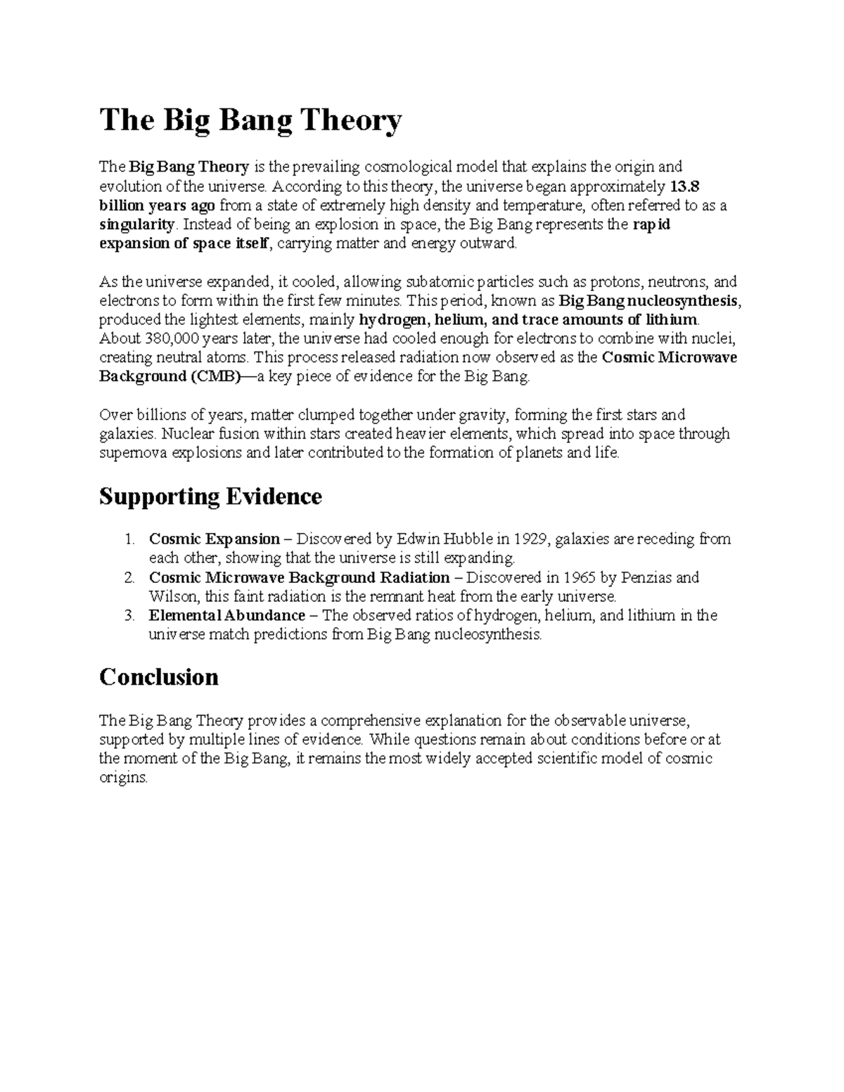 The Big Bang Theory: Origins and Evidence of the Universe - Studocu
