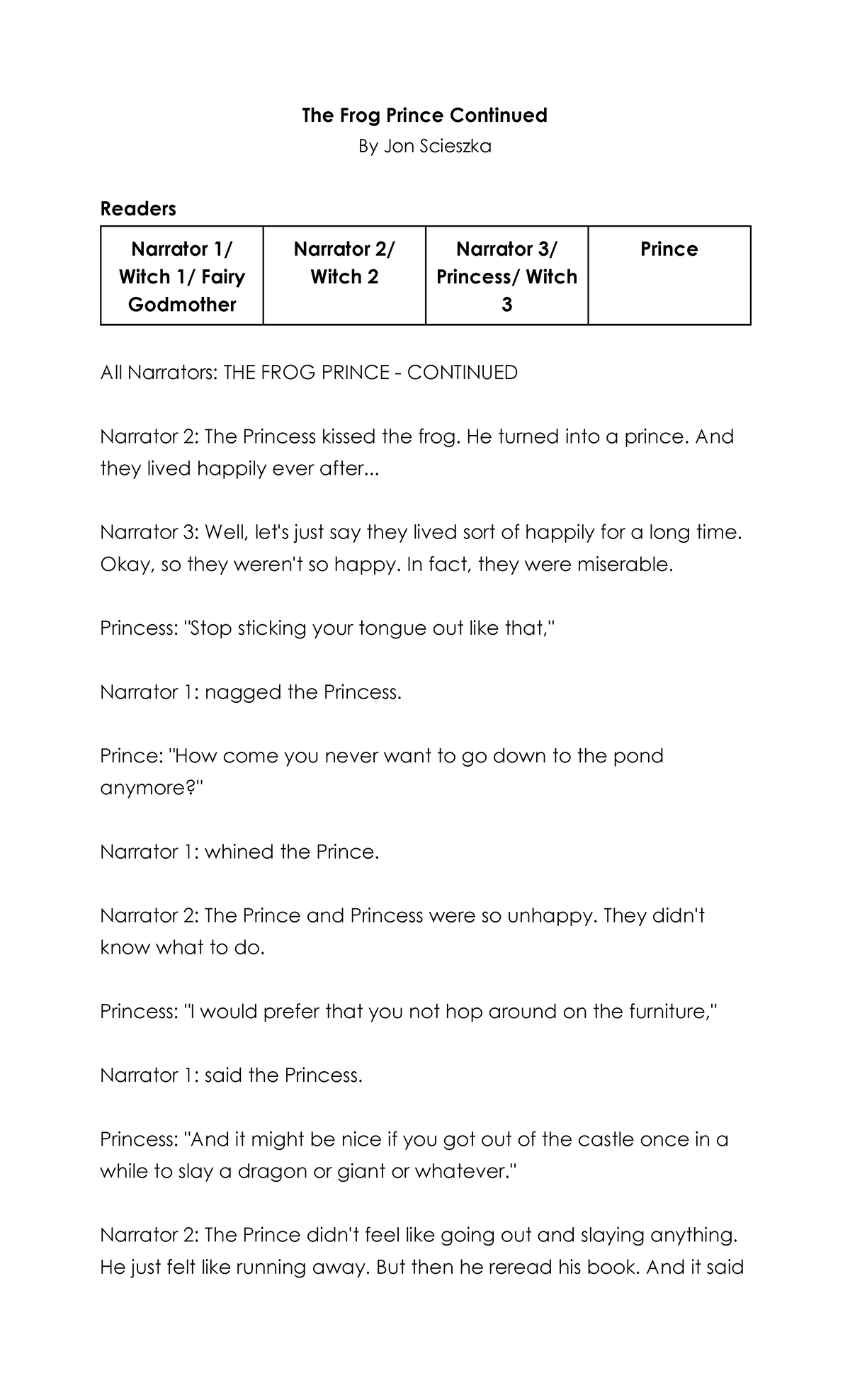 Intermed: The Frog Prince Continued - Readers Theater Script - Studocu