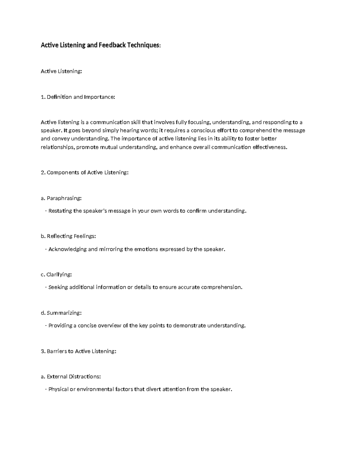 Active Listening & Feedback Techniques: Key Concepts & Strategies - Studocu
