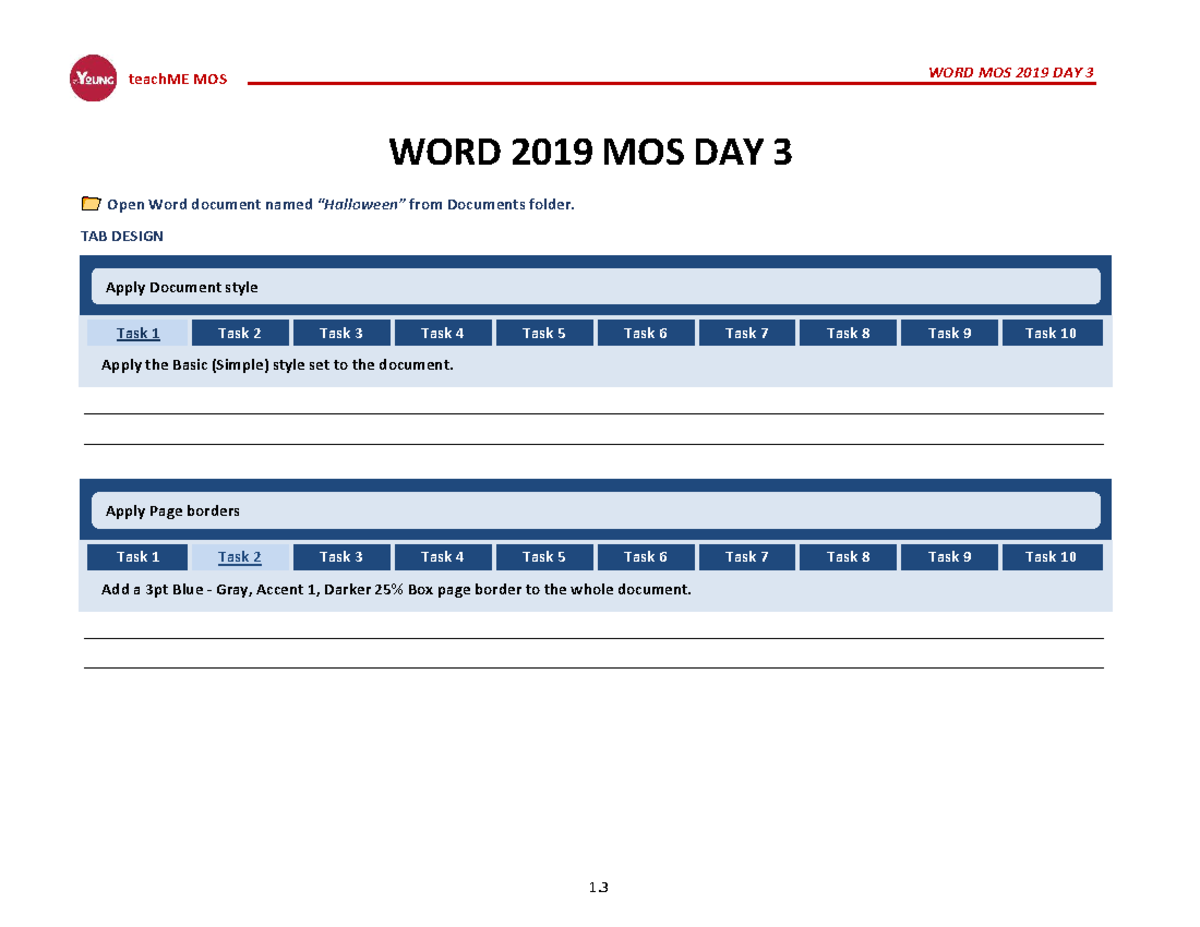 WORD MOS 2019 Final Exam Day 3 Tasks and Instructions - Studocu