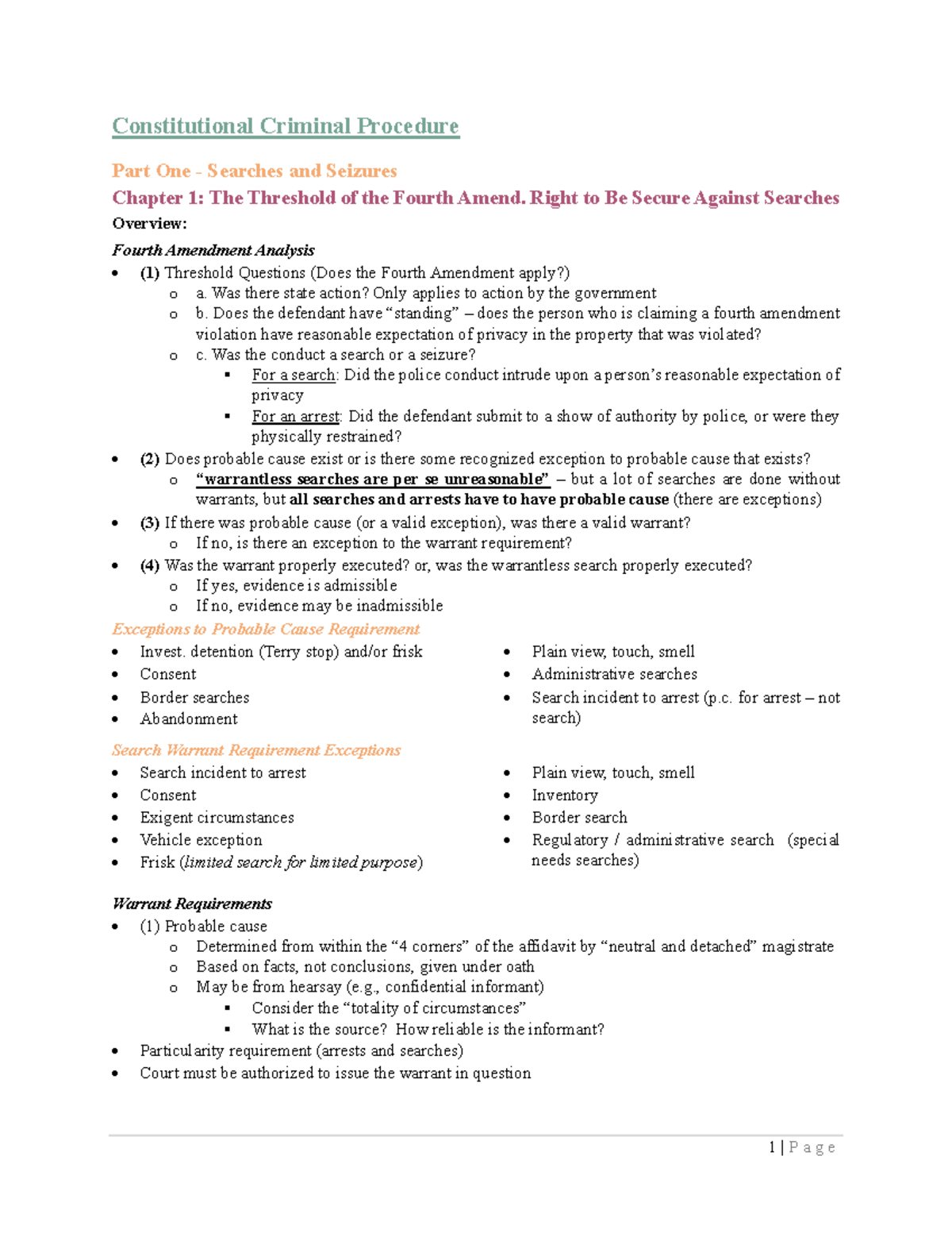 Constitutional Criminal Procedure (Con Crim Pro) Outline: Searches & Seizures - Studocu