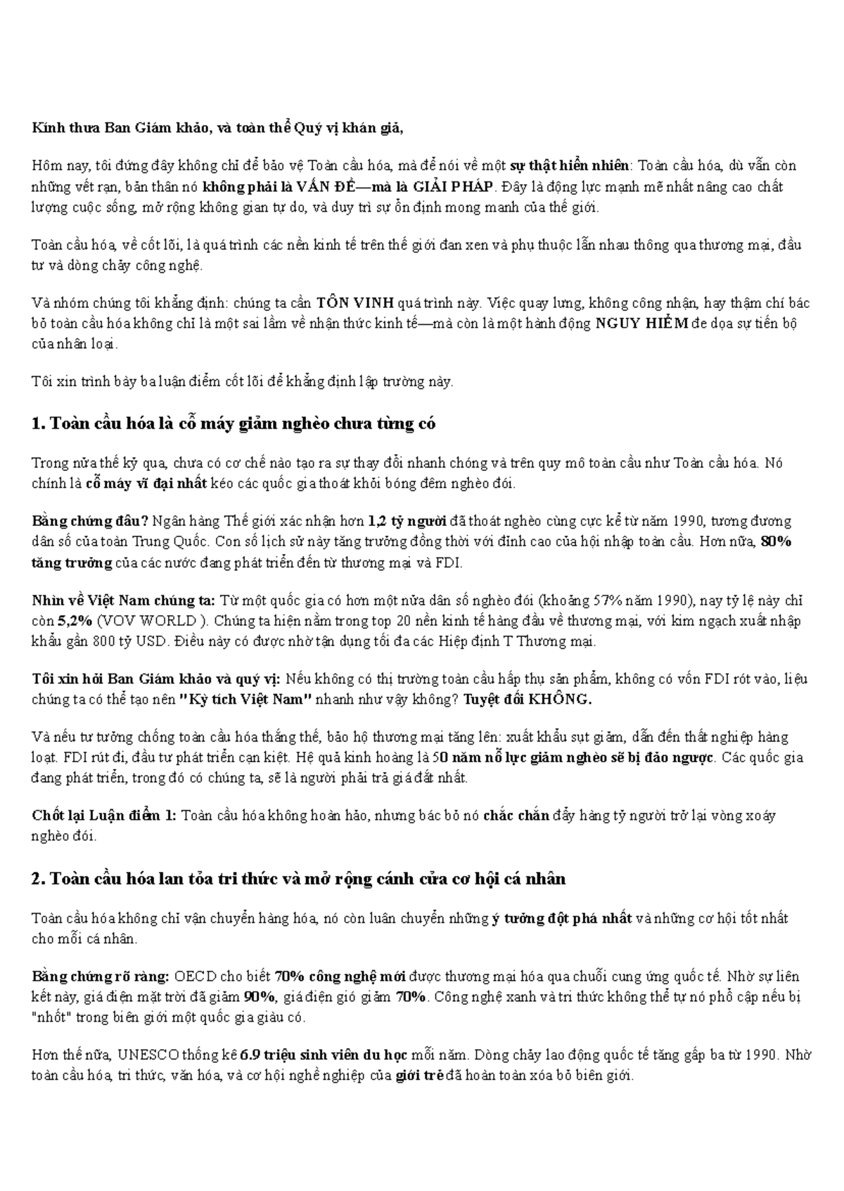 Bài Thuyết Trình Về Toàn Cầu Hóa - Brs FTU IN ME - Studocu
