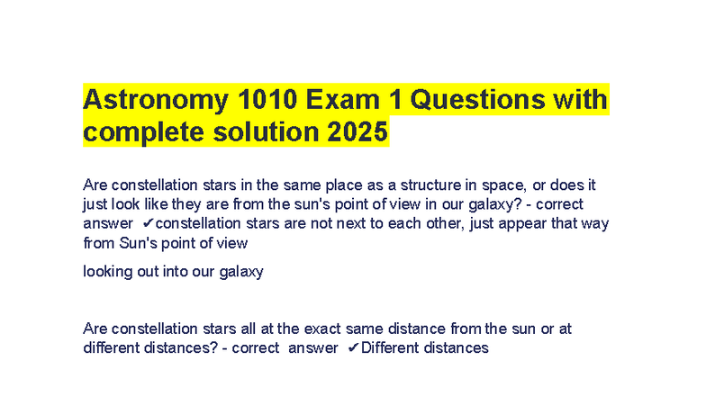 Astronomy 1010 Final Exam 1 Questions & Solutions 2025 - Studocu
