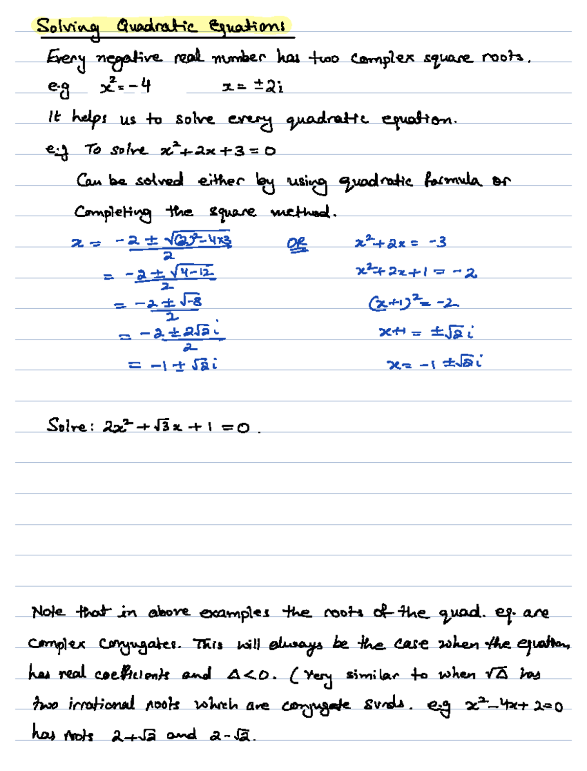 1B Quadratic Equations: Complex Roots and Solutions Explained - Studocu