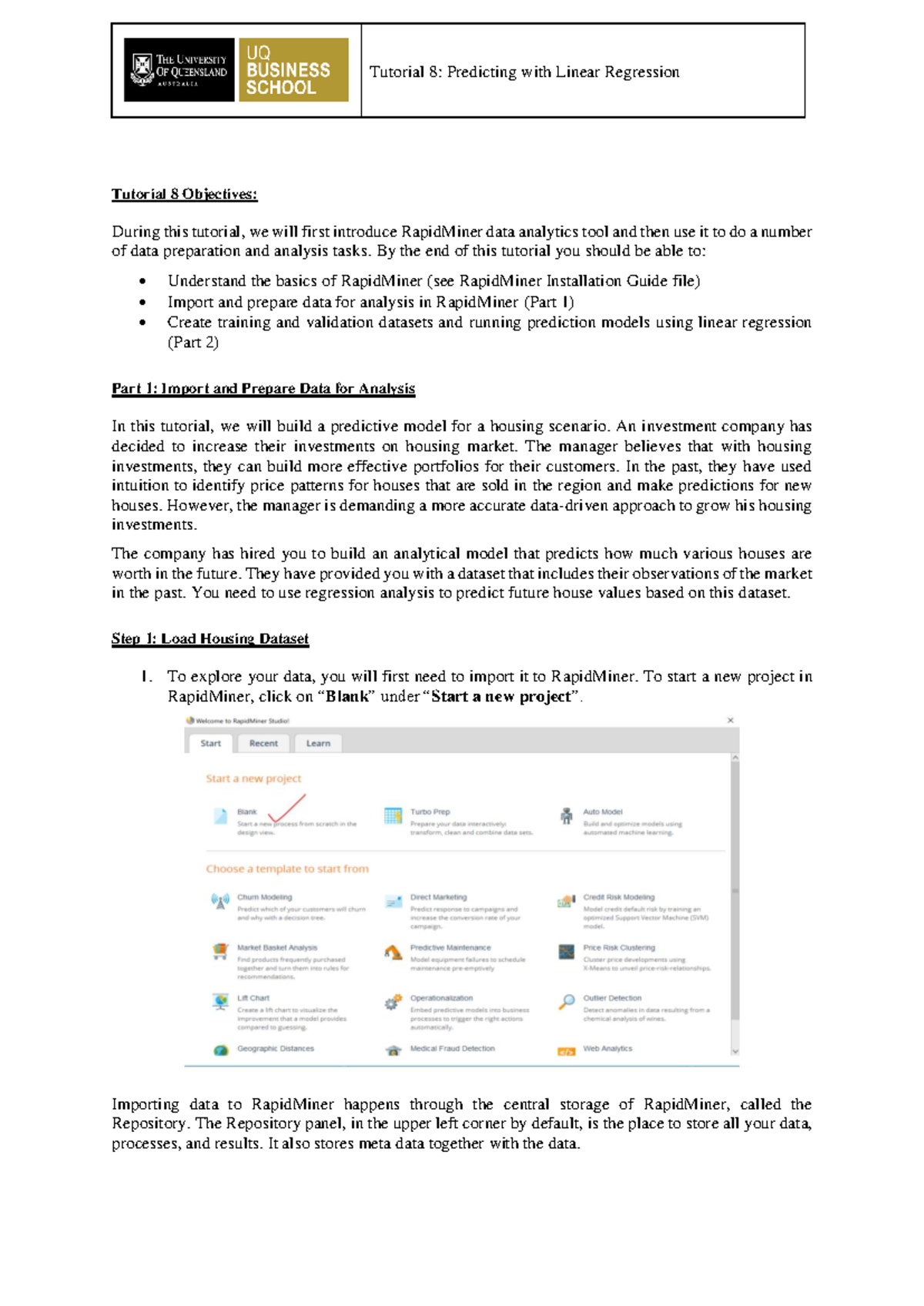 Tutorial 8: Linear Regression Analysis with RapidMiner - Studocu