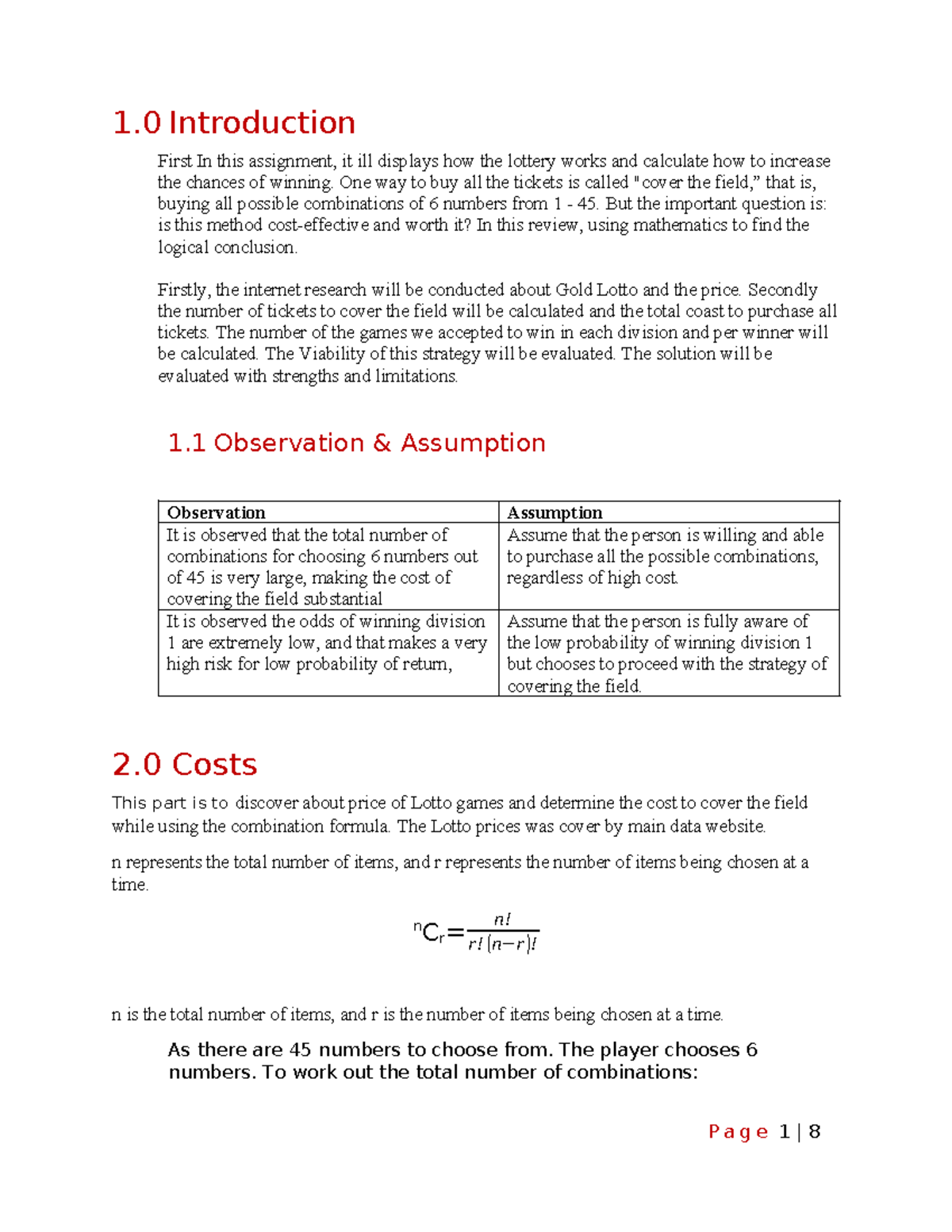 SP Maths - Draft: Analyzing Lottery Winning Strategies and Costs - Studocu