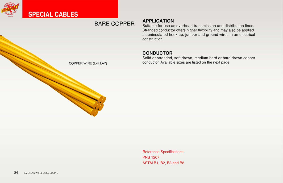 Special Cables: Bare Copper Applications & Specifications - Studocu