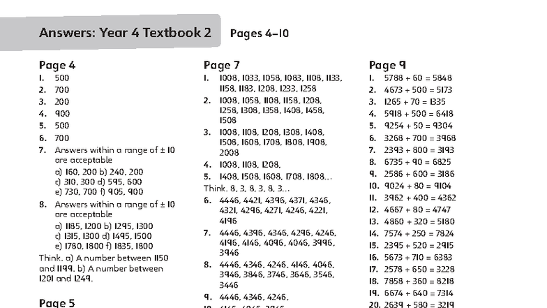 Year 4 Textbook 2: Comprehensive Answers and Solutions - Studocu