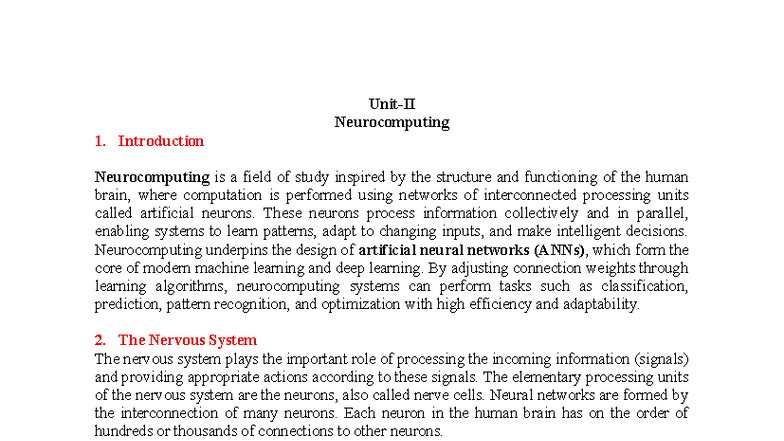NIC-UNIT-II - Introduction to Neurocomputing and Neural Networks - Studocu