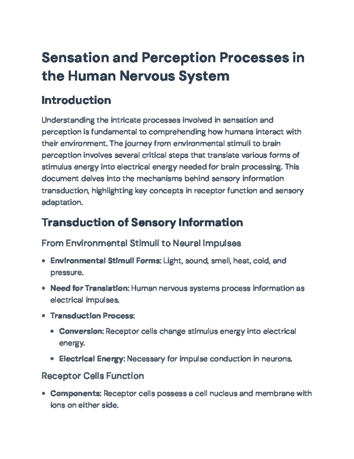 Sensation and Perception: Processes in the Human Nervous System ...