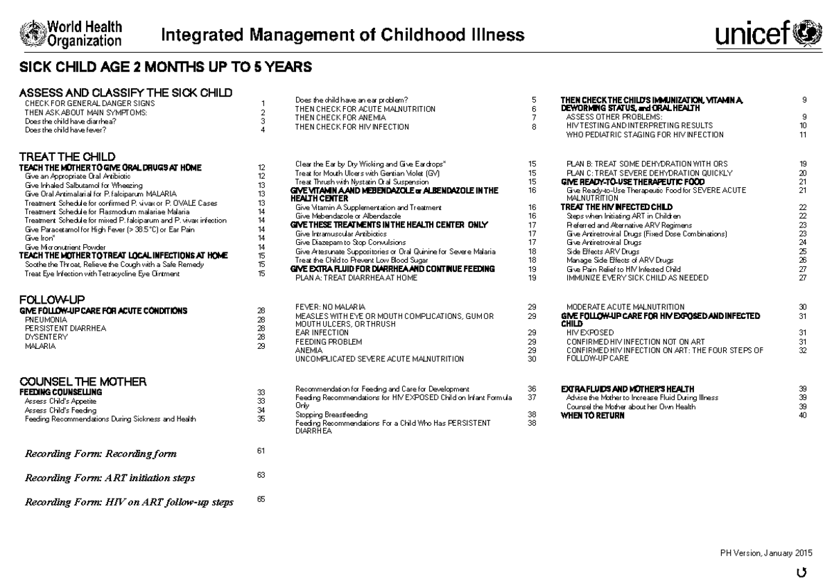 IMCI- Integrated Management of Childhood Illness Notes - Studocu
