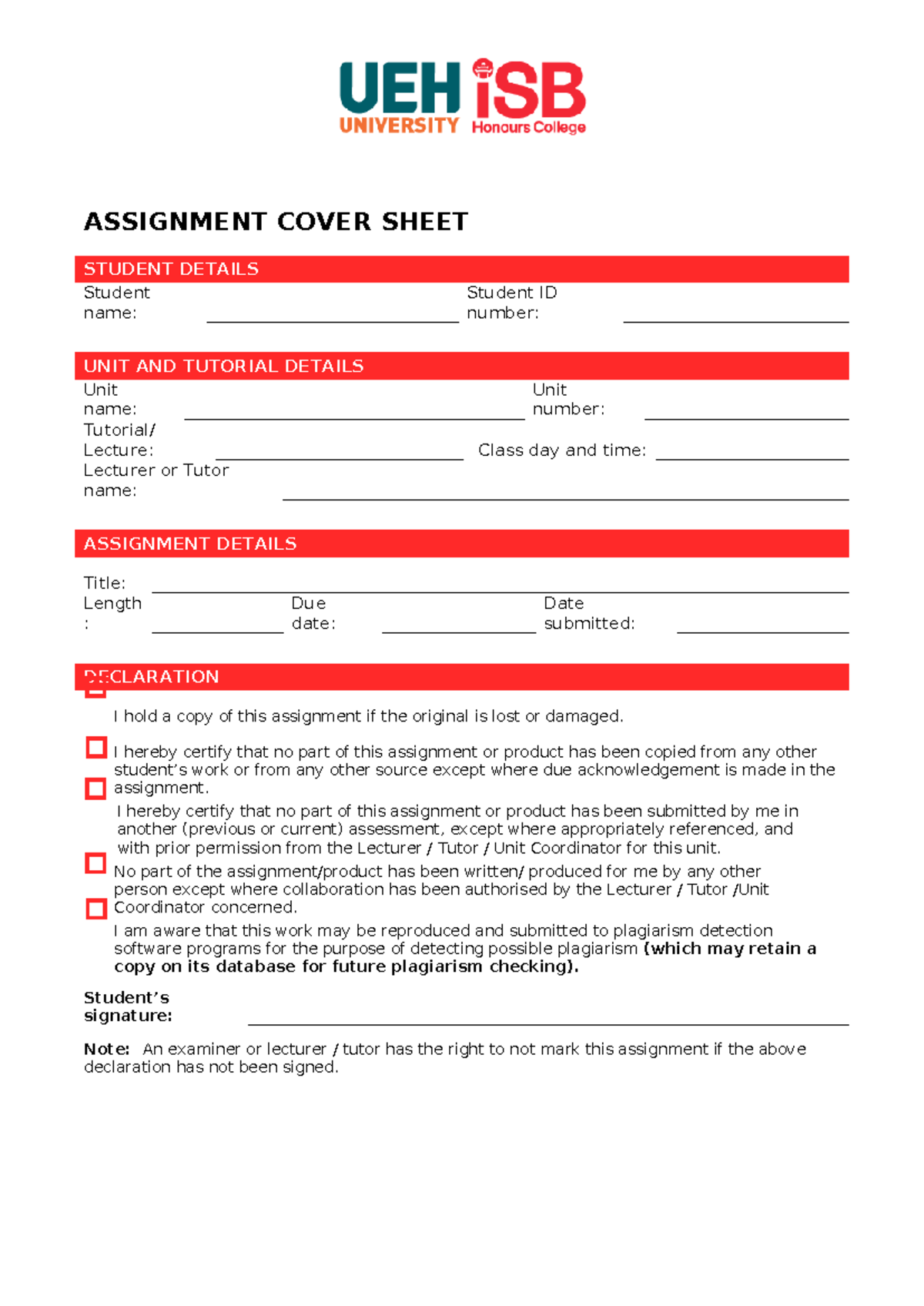 Individual Assignment Cover Sheet ISB - Studocu