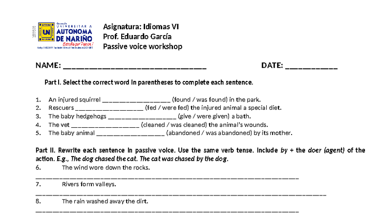 Workshop on Passive Voice (Idiomas VI) - March 2023 - Studocu