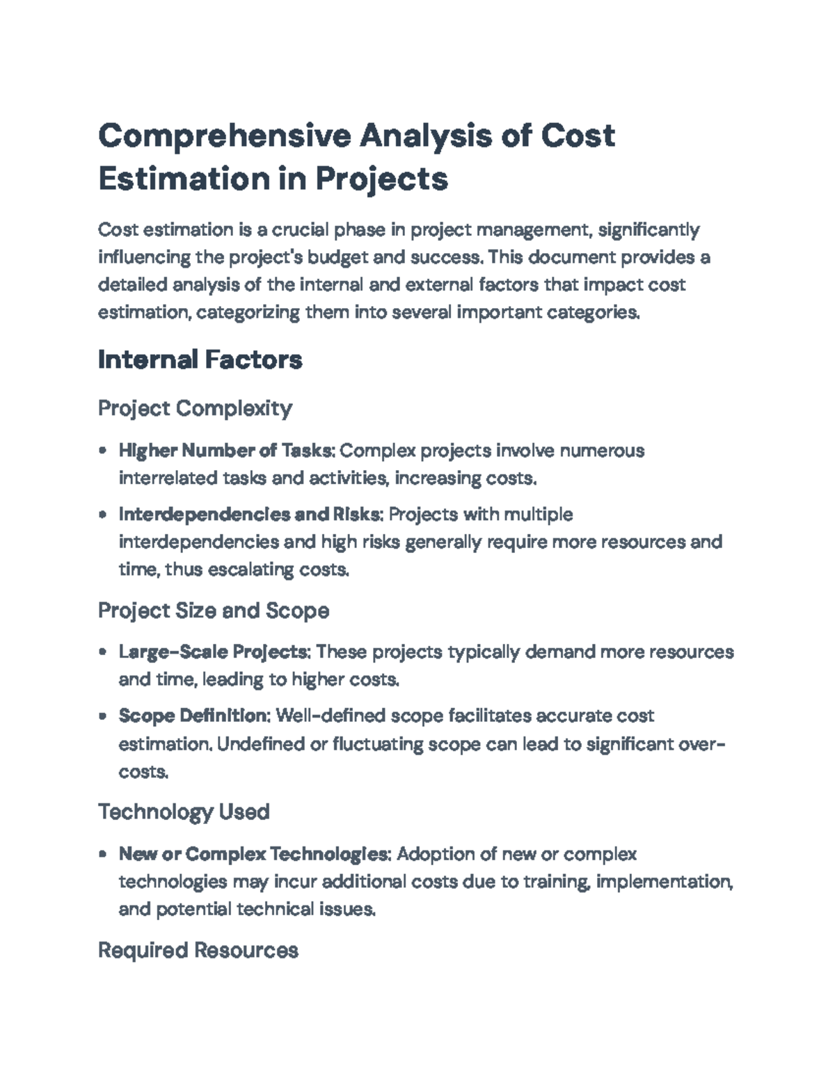 Cost Estimation Factors in Project Management: Detailed Overview - Studocu