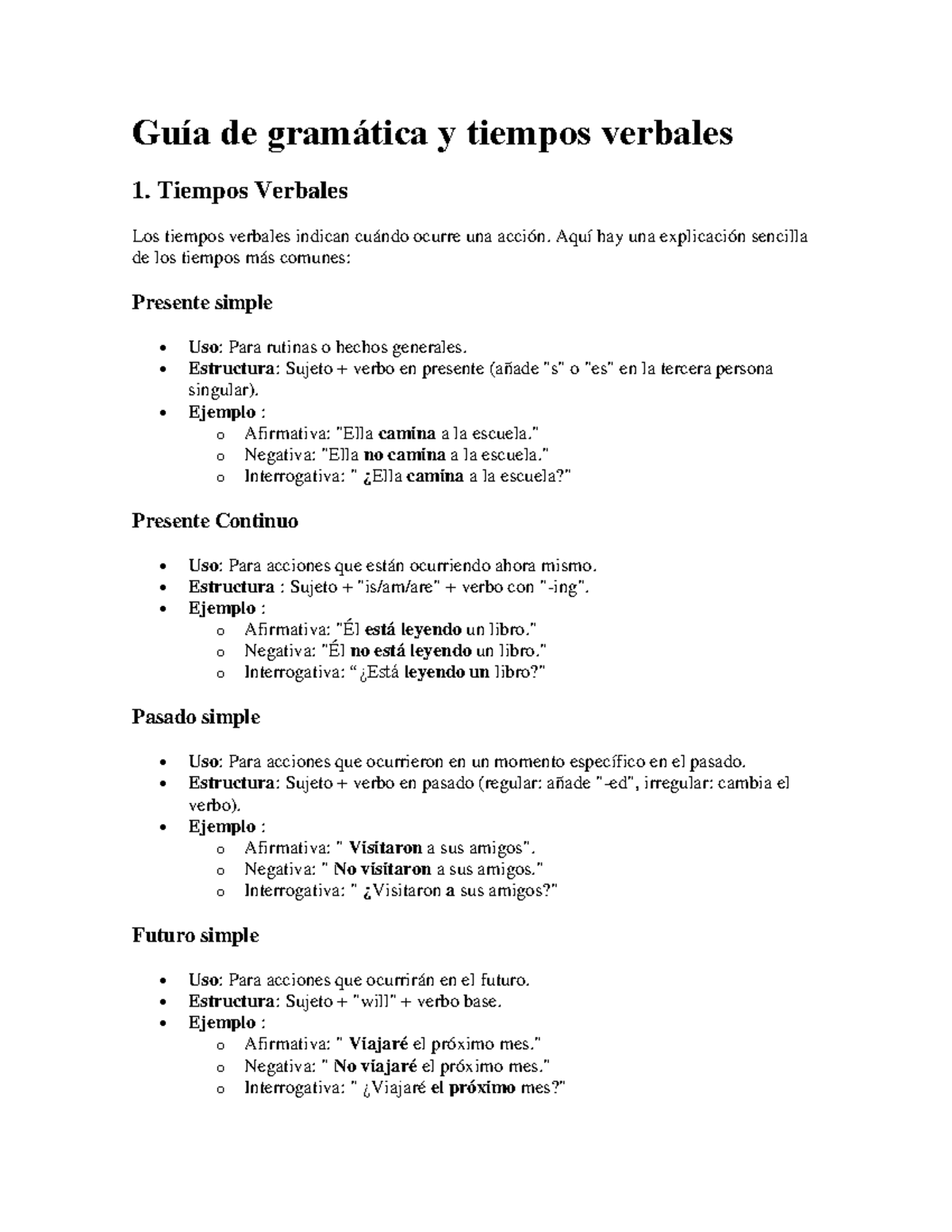 Guía de gramática y tiempos verbales - Tiempos Verbales Los tiempos ...