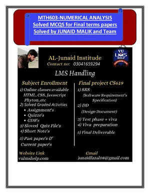 MTH603 Midterm Solved MCQS By Junaid - While solving a system of liner ...