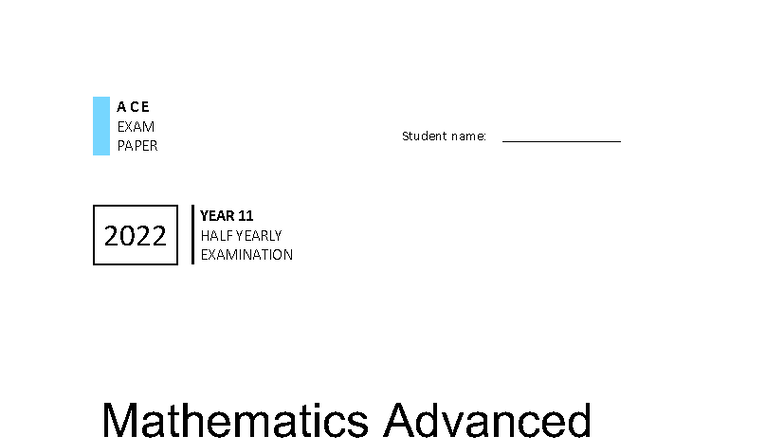 ACE 2022 Mathematics Advanced Half Yearly Examination Paper - A C E ...