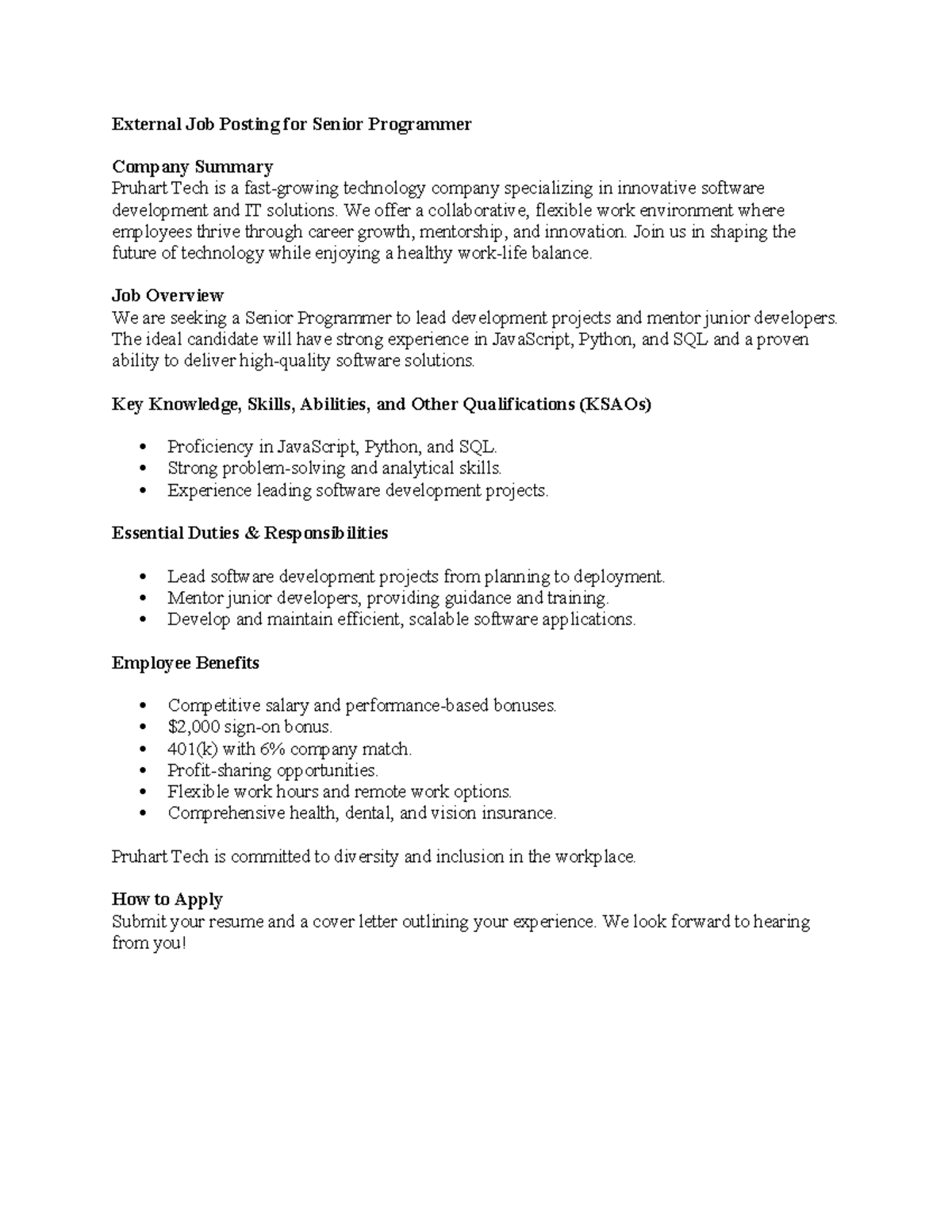 Talent Acquisition Task 2 - Job Posting - External Job Posting for ...