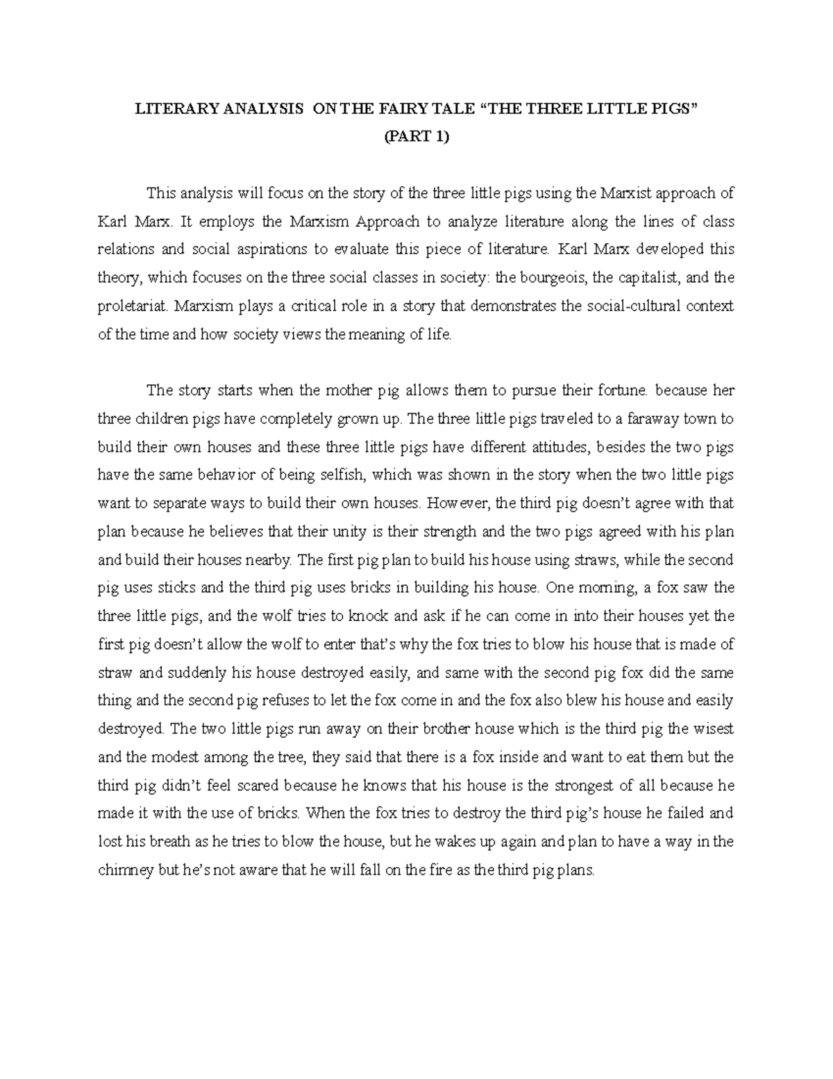 Marxist Analysis of "The Three Little Pigs" - Literary Review Part 1 ...