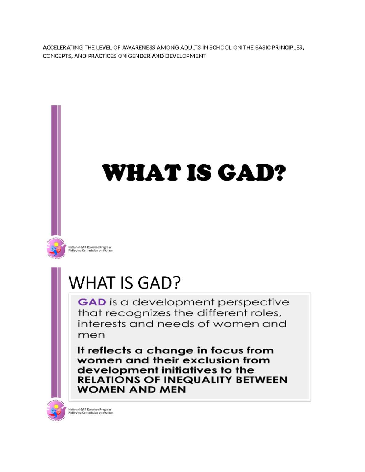 GAD PPT - Gender and Development Presentation - Music, Arts, Physical Education and Health - Studocu