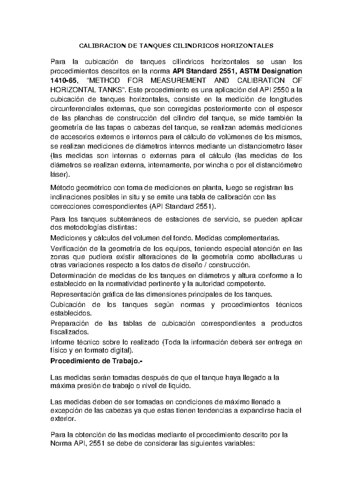 Calibración de Tanques Cilíndricos Horizontales - Métodos y Normas API ...