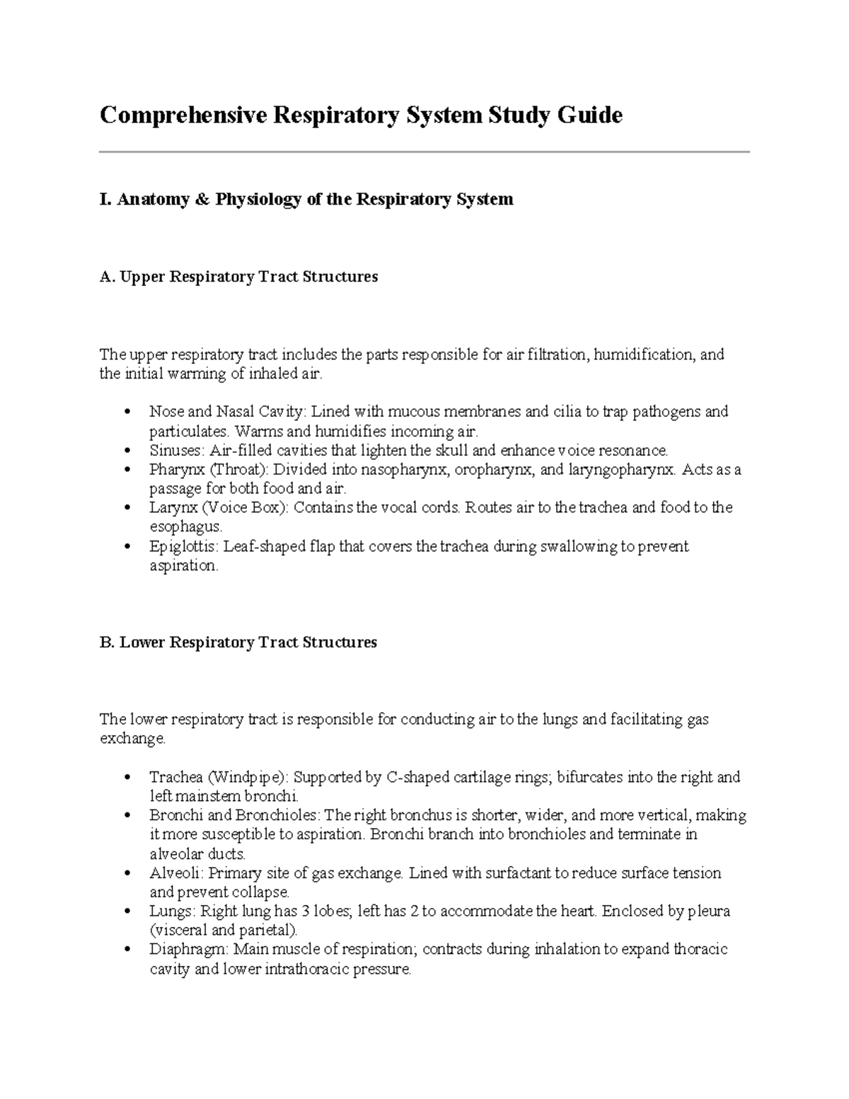 Respiratory Objectives - Comprehensive Respiratory System Study Guide I ...