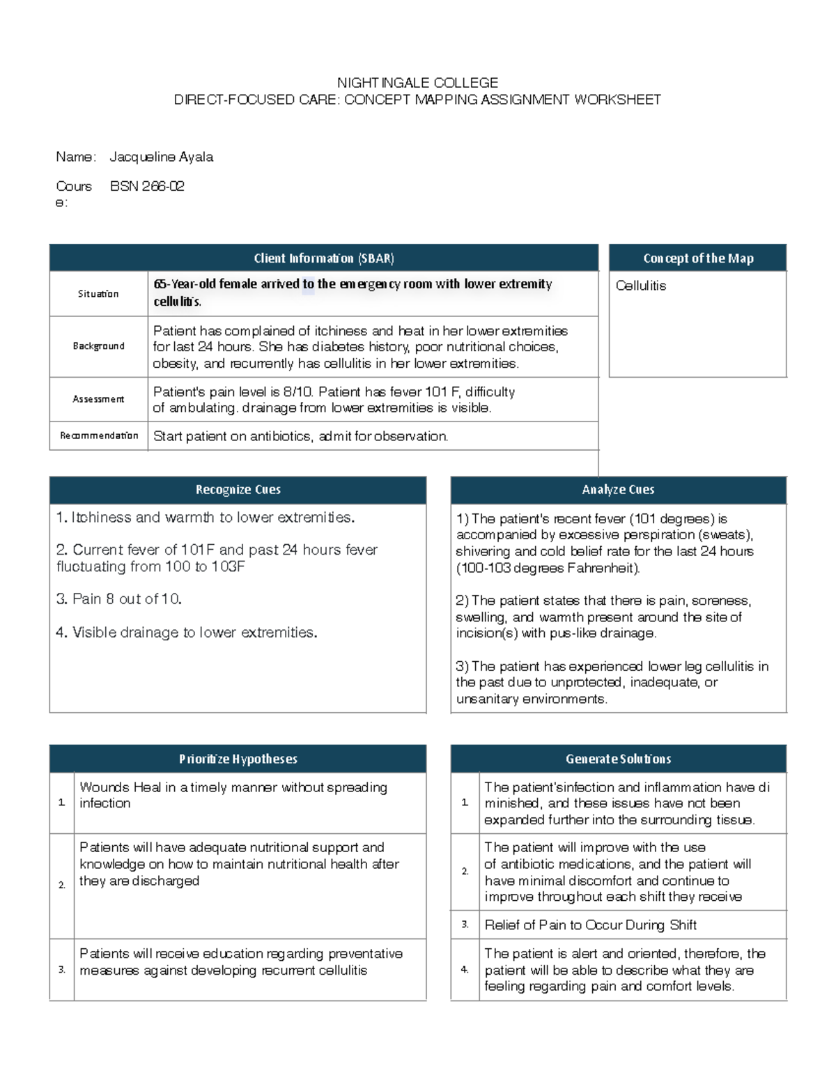 BSN 266 - Concept Map for Cellulitis Case Study Analysis - Studocu