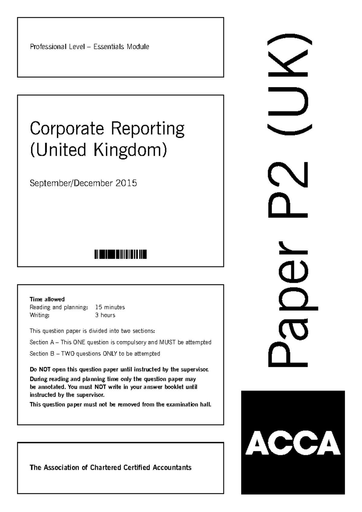 Past Year Ques for ACCA P2 UK: Sep/Dec 2015 Practice Paper - Studocu