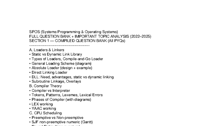 SPOS (Systems Programming) Full Question Bank & Topic Analysis - Studocu