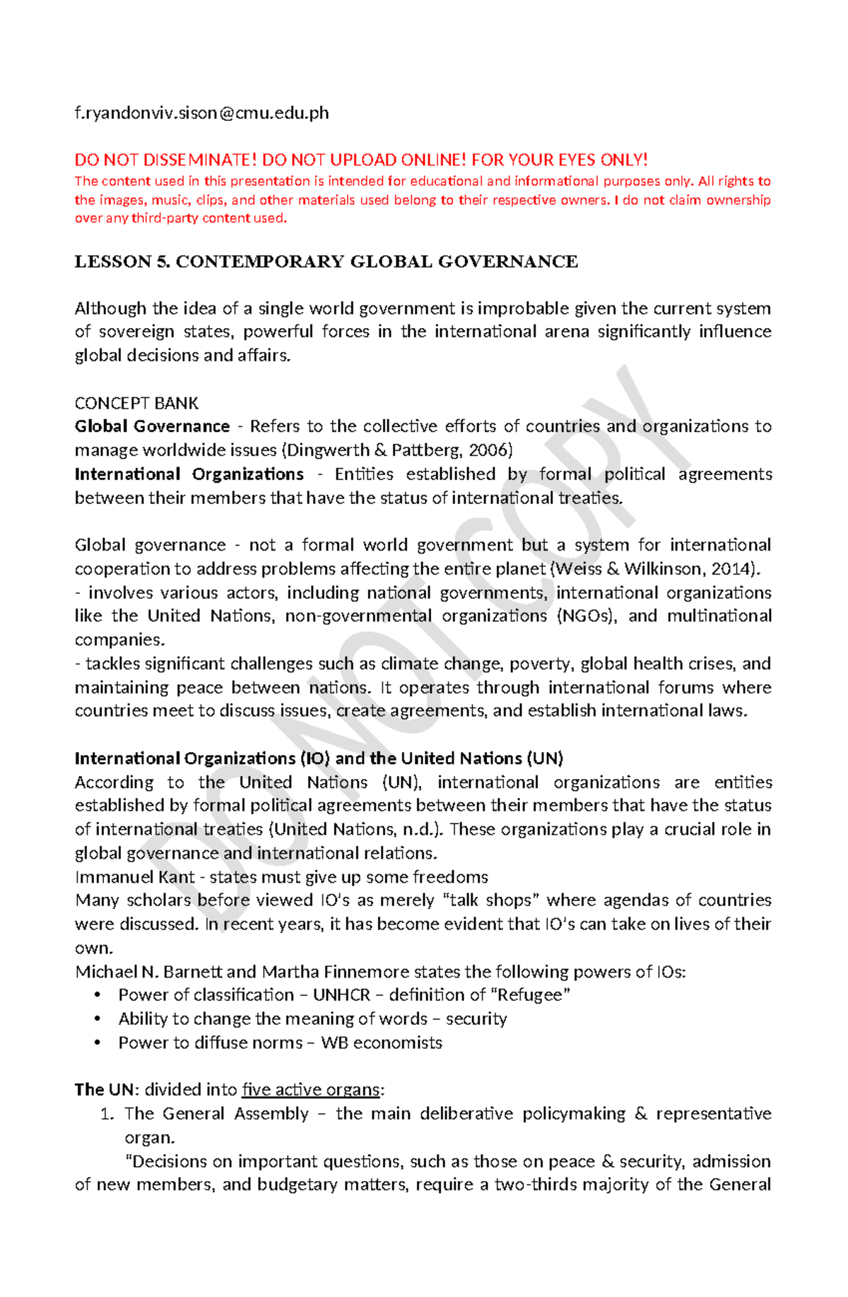 Lesson 5: Contemporary Global Governance - 014719 TCW Insights - Studocu