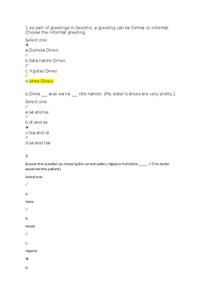 [Solved] Fana ka tshomo tse pedi TSA bahale tsei o bolele le mohale ho ...