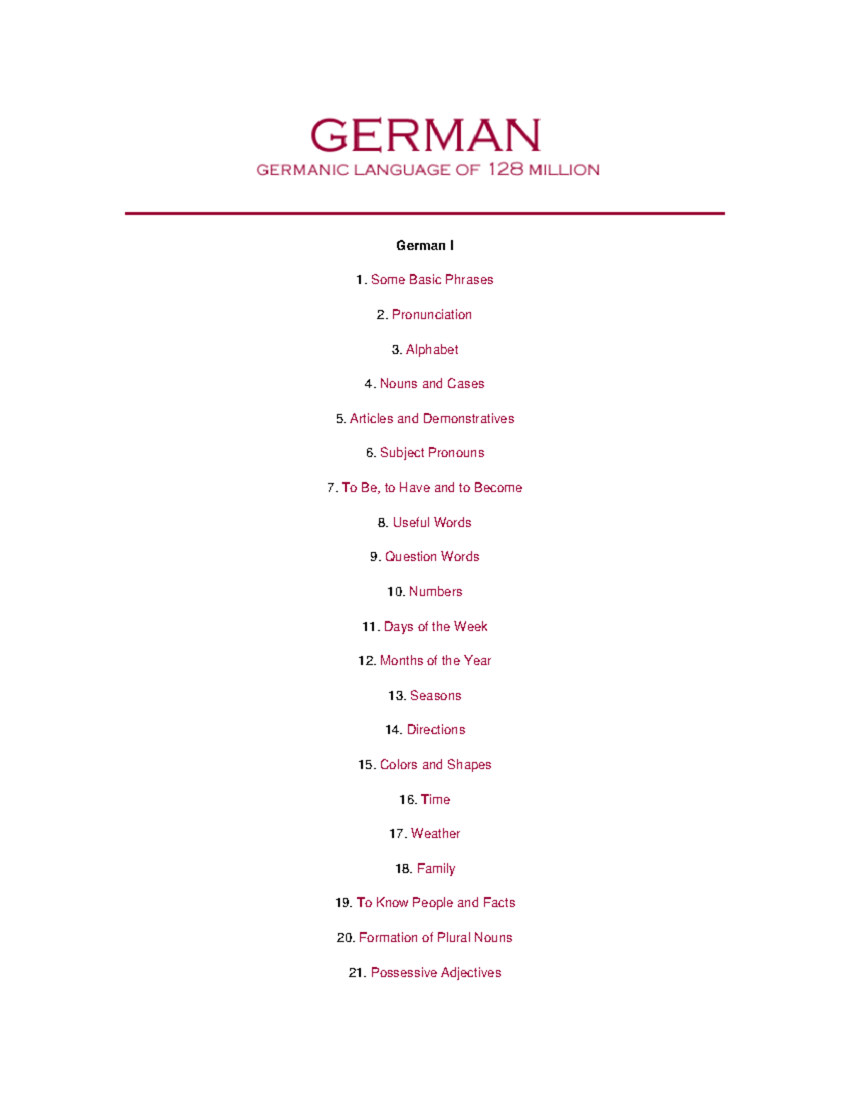 German I: Essential Vocabulary and Grammar Guide - Studocu