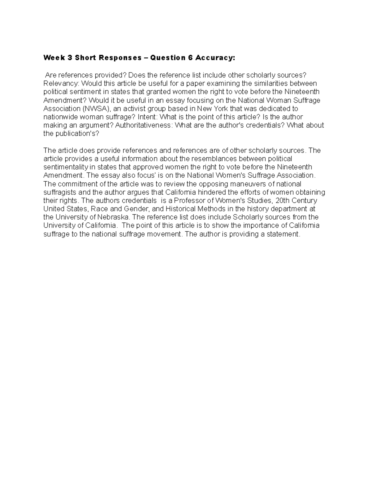 Week 3 Short Responses – Question 6 Accuracy - Week 3 Short Responses ...