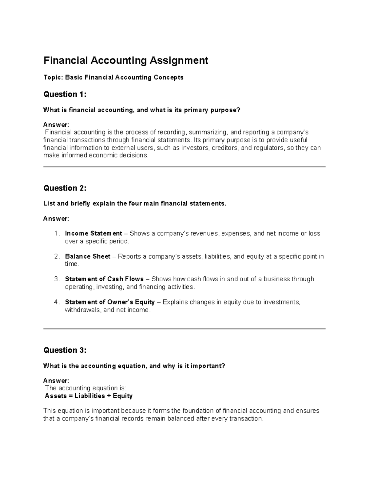 Financial Accounting Assignment: Basic Concepts & Key Questions - Studocu